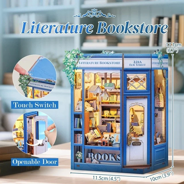 DIY BOOK NOOK Literature Bookstore Wooden Doll House Kit Miniature ...