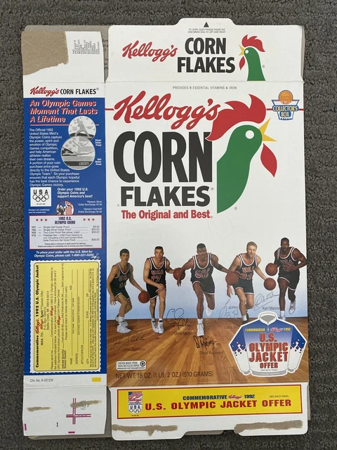 KELLOGG'S CORN FLAKES Flattened Cereal Box David Robinson 1993 Olympic ...