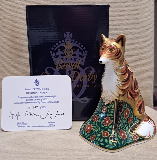 ROYAL CROWN DERBY Paperweight Devonian Fox Gold St. Ltd Ed. Box. Cert ...