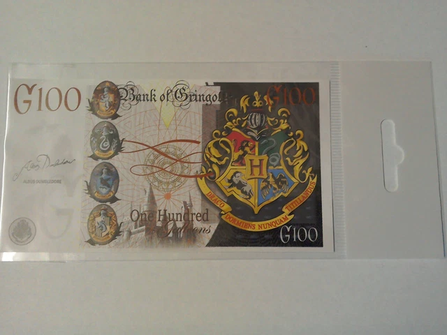 HARRY POTTER BANKNOTE Bank Of Gringotts G100 Galleons Novelty Banknote ...