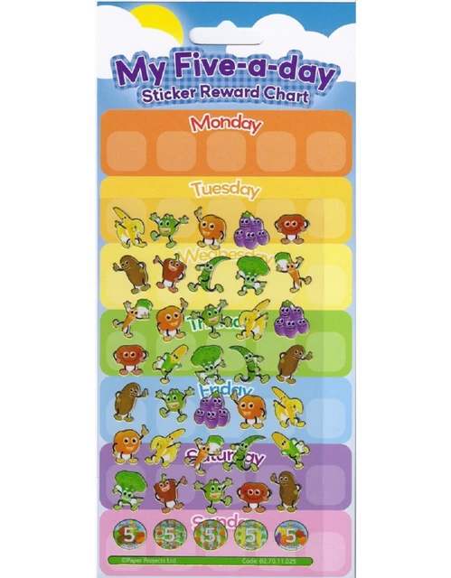 FIVE-A-DAY REWARD CHART with Stickers, Fun Healthy Eating Home School ...