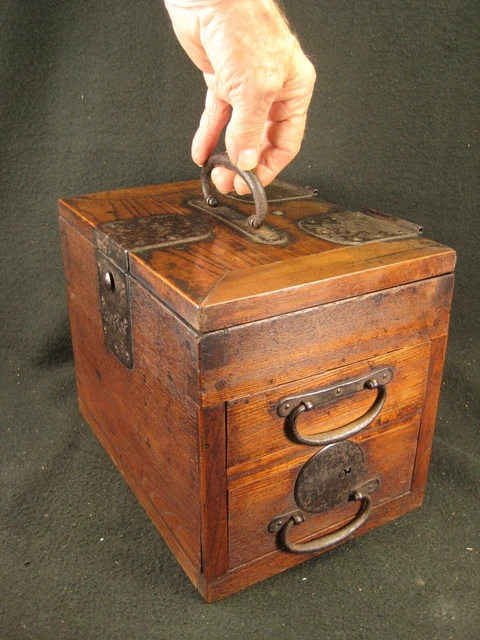 ANTIQUE JAPANESE KEYAKI Wood Suzuribako Calligraphy Tansu Chest ^^ £394 ...