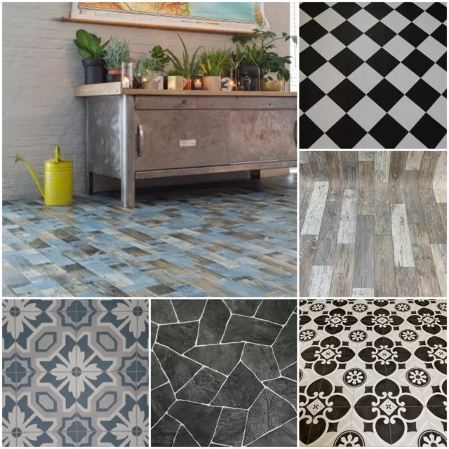 PVC BODENBELAG DESIGNBELAG Meterware Steinoptik Holzoptik 2m Breite EUR ...