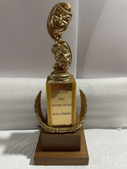 VINTAGE CINEMA AWARD Trophy Topper STATUE 1960s Wood Base 12-1/2" Tall ...
