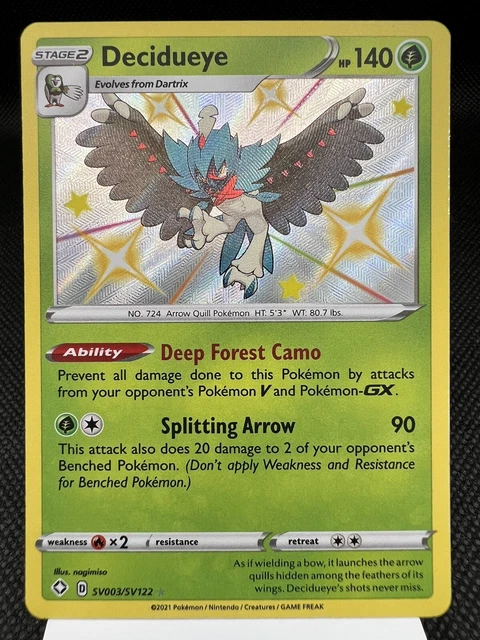 DECIDUEYE SV003/SV122 - Shiny Holo Rare - Shining Fates Pokemon Card NM ...