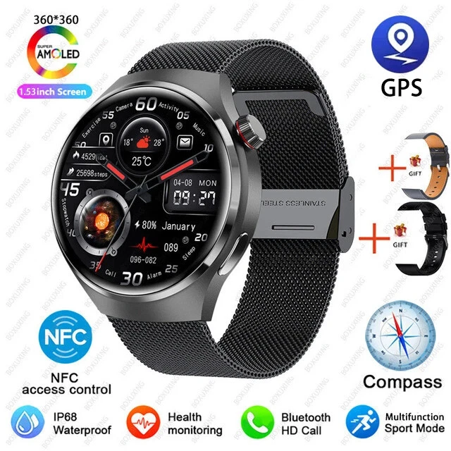 SMART WATCH MEN Watch 4 Pro AMOLED HD per Huawei e Android nero EUR 54 ...