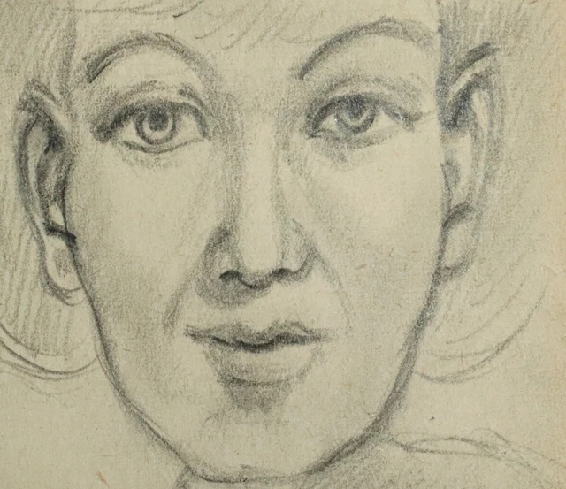 MID XX CENTURY pencil drawing small woman portrait $52.50 - PicClick