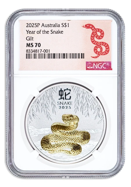 2025 AUSTRALIA LUNAR Year of the Snake Gilt 1 oz Silver Coin NGC MS70 £ ...