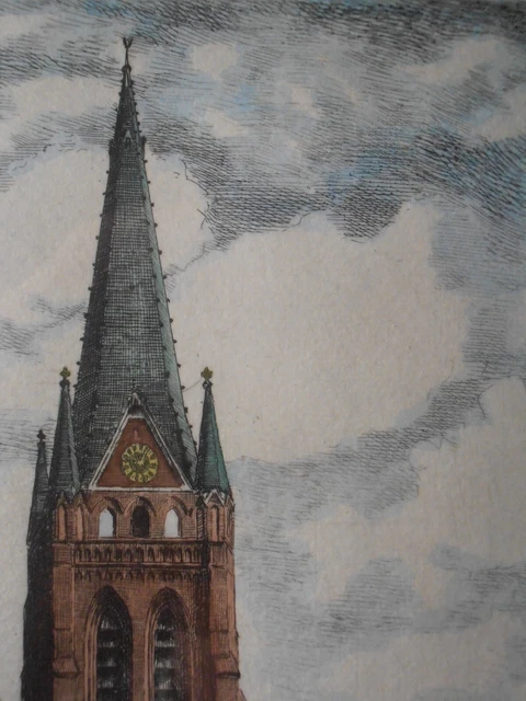 ORIGINAL RADIERUNG, SIGNIERT mit W. Peters, Elmshorn Nikolaikirche, gerahmt EUR 10,00 - PicClick DE