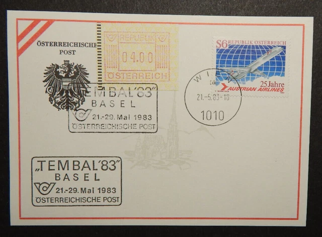 ÖSTERREICH 1983: SONDERKARTE zur TEMBAL BASEL m. Automatenmarken, MN 1 ...