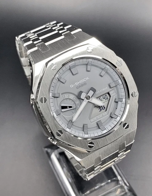 CASIO G-SHOCK GA2100-8AER Metal Casioak Mod Watch Grey Dial Silver ...