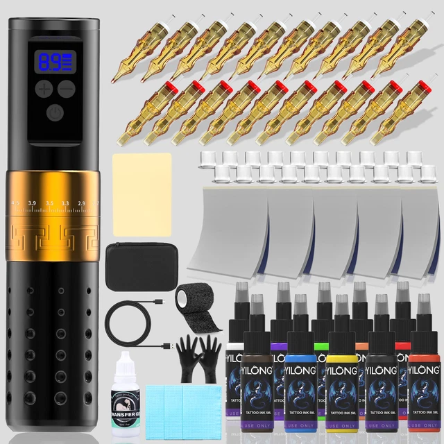 TATTOO KIT COMPLETE Wireless Rotary Pen Machine with Ink Cartridge ...
