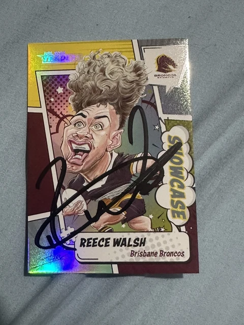 SIGNED REECE WALSH Brisbane Broncos Startoons Showcase 2024 NRL Traders ...