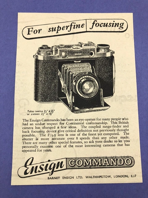 ENSIGN COMMANDO CAMERA 1947 Press Advert Cutting Ephemera EUR 4,65 ...