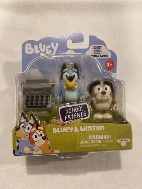 BLUEY SCHOOL FRIENDS Backpack Bluey & Winton Figures 2pk Toy New With ...