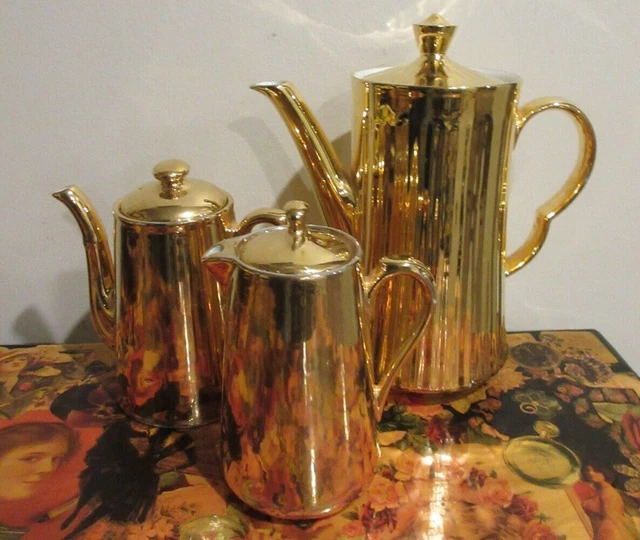 VINTAGE ROYAL WORCESTER-GOLD Lustre-Coffee Pot/Teapot, Hot Water Pot-3 ...