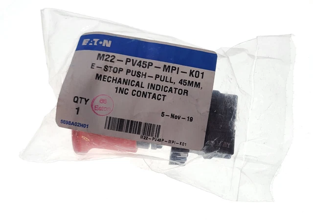 EATON MOELLER® EMERGENCY E-Stop Switch, Push-Pull 45mm M22-PV45P-MPI ...