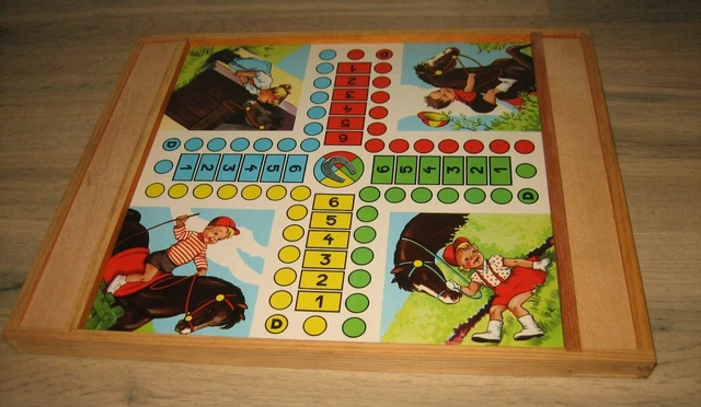 ANCIEN JEU DE Société en bois plateau Dada petits Chevaux & Dames ...