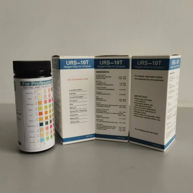 100 STRIPS URS-10T Urinalysis Reagent Strips 10 Parameters Urine Test ...