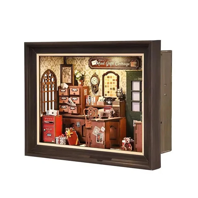 POST OFFICE BOOK Nook 3D Wooden DIY Kit LED Bookshelf Insert Diorama £ ...