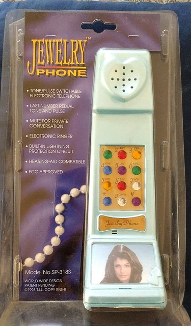 JEWELRY PHONE* 1993 World Wide Design * Frosted Mint w/ Colorful Gem ...