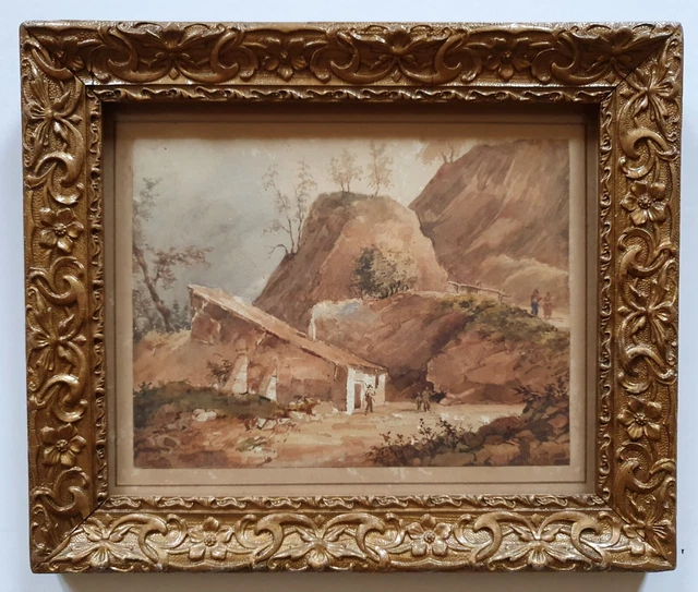 TABLEAU ANCIEN XVIIIEME refuge de montagne animé. EUR 110,00 - PicClick FR