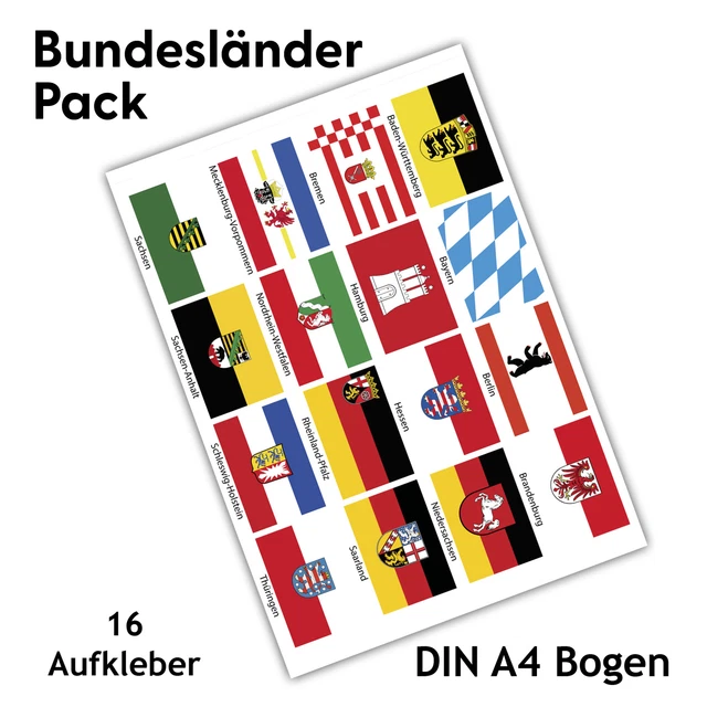 16 LÄNDERFAHNEN FLAGGEN Aufkleber Set "Deutsche Bundesländer" Auto ...