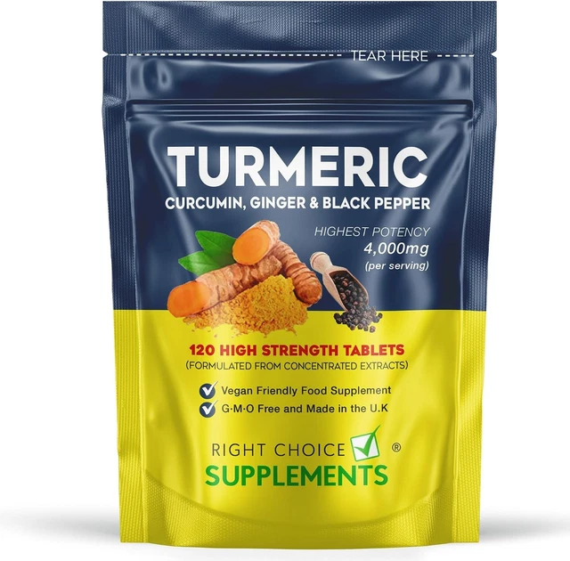 TURMERIC, GINGER & Black Pepper 4000 mg Tablets (per Serving), High ...