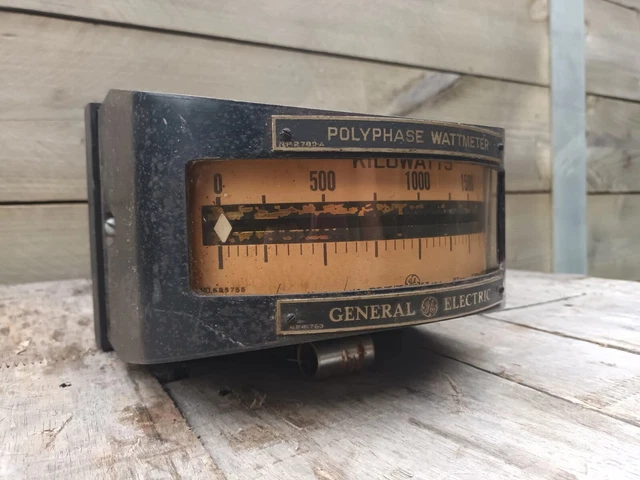 BIG VINTAGE G.E Polyphase Wattmeter Gauge Industrial Antique Steampunk ...