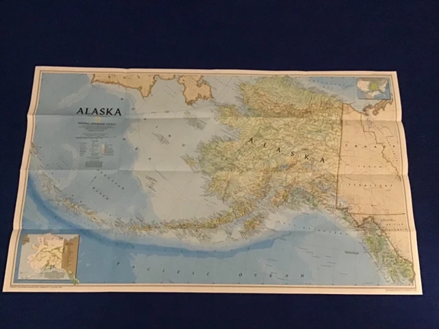 ALASKA LARGE WALL MAP PHYSICAL & POLITICAL National Geographic May 1994 ...