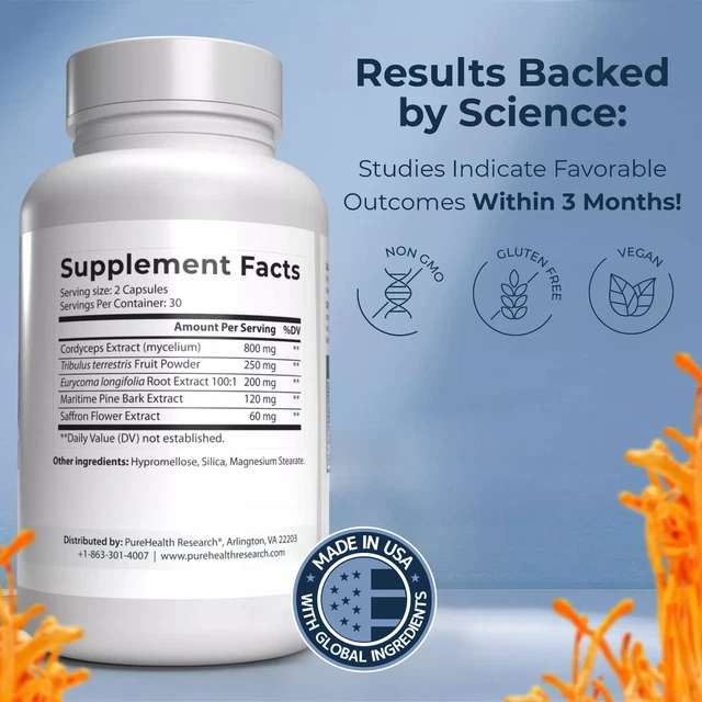 PUREHEALTH RESEARCH VIRILITY Formula - Cordyceps, Saffron Flower ...