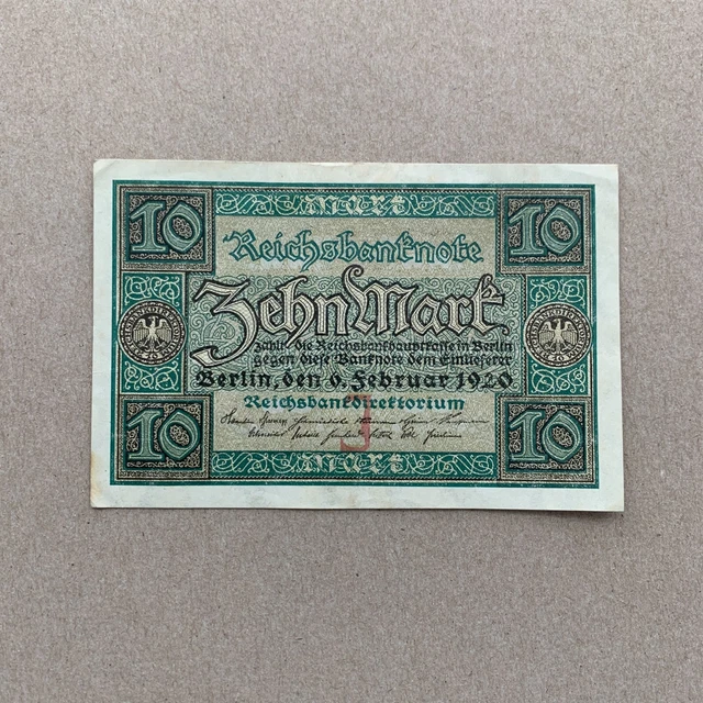 GERMANY 1920 10 Mark Note German Empire Banknote Berlin Currency German ...