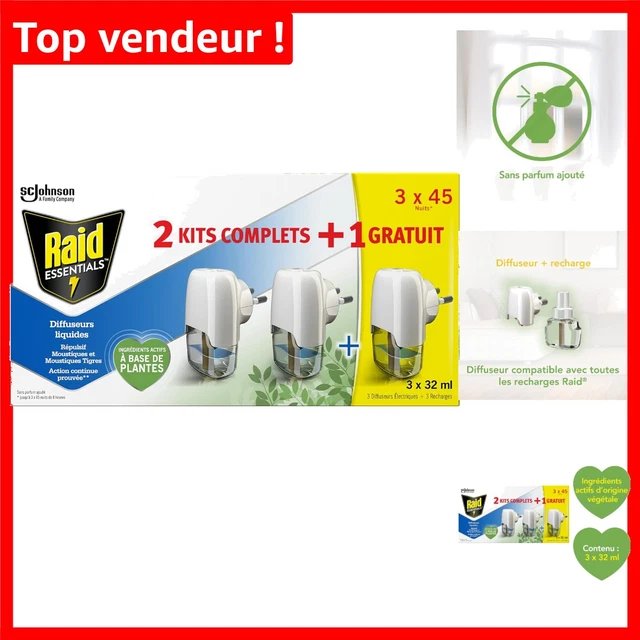 RAID ESSENTIALS DIFFUSEURS Électriques 2+1 Anti-Moustiques - 45 Nuits ...