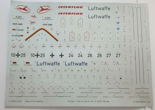 REVELL AIRBUS A310 interflug Luftwaffe 1/144 Scale model decals instruction only £20.29 ...