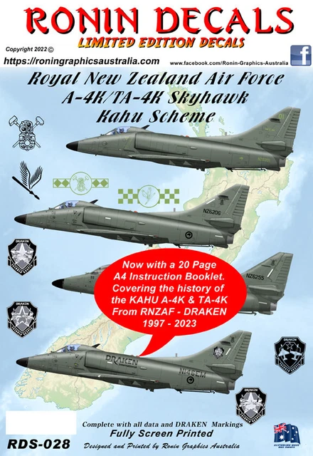 1/48 RONIN DECALS RNZAF KAHU Sch A-4K/TA-4K Skyhawk Decals and PM For ...