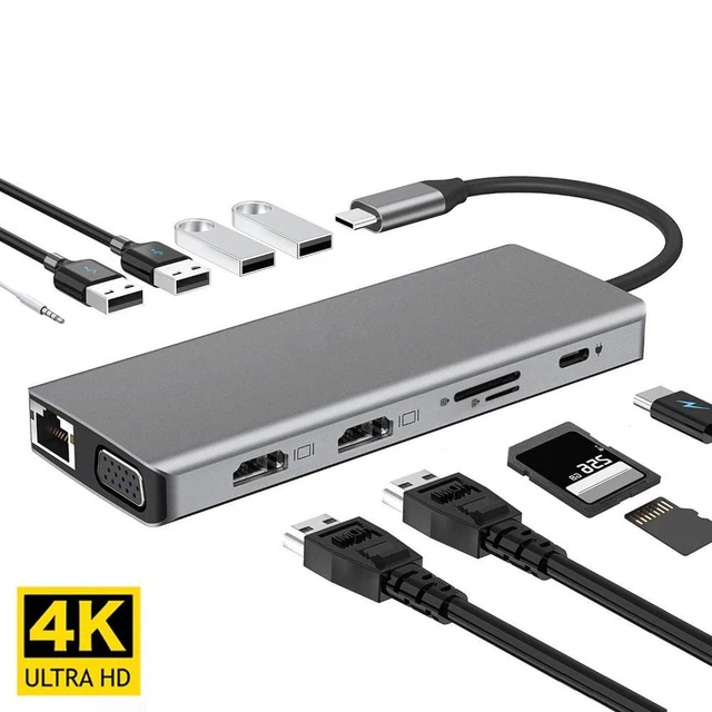 READER 4K DUAL HDMI USB Type-C Hub Rj45 Ethernet Docking Station For ...