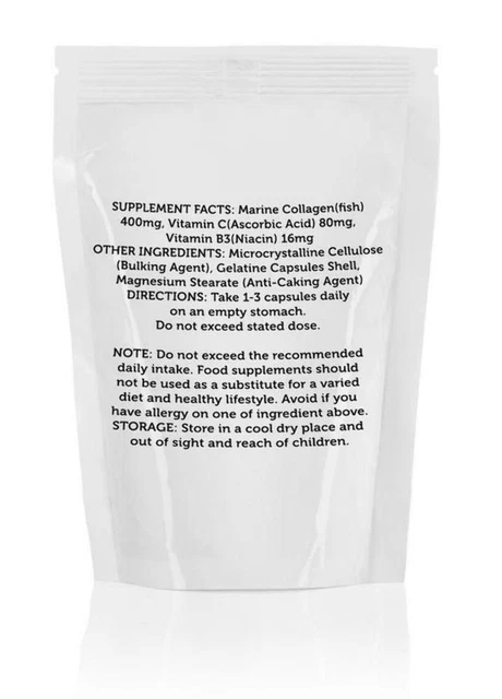 MARINE COLLAGEN 400MG with Vitamin B3 Vitamin C x1000 BULK Capsules ...