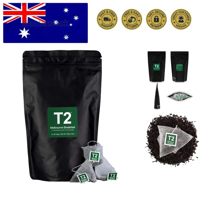 MELBOURNE BREAKFAST BLACK Tea Bags in Resealable Foil Refill Bag, 60 ...