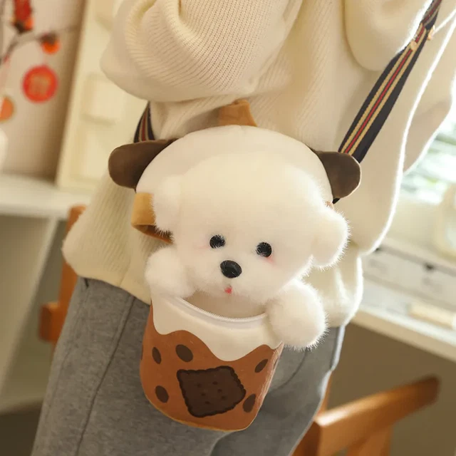 ADORABLE TEACUP PUPPY Bag, Shoulder Strap, 2-in-1 Plush Toy & Purse ...