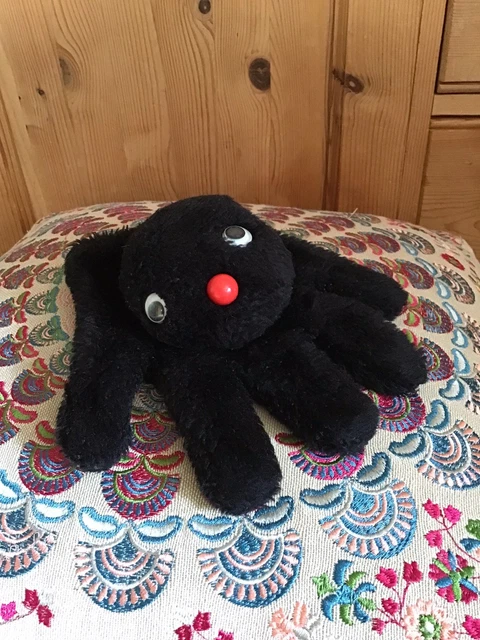 VINTAGE BLACK SPIDER Googly Eyes Red Nose Hand Glove Puppet Soft Plush ...
