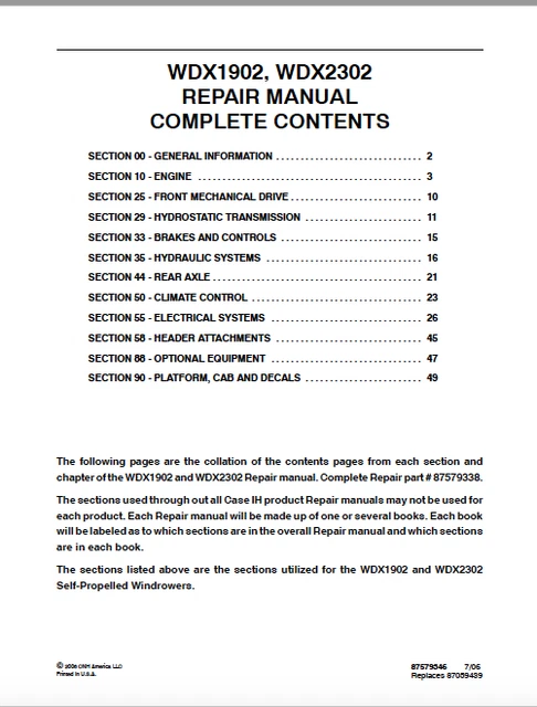 CASE IH WINDROWER WDX1902 WDX2302 Repair Manual DIGITAL £22.22 ...