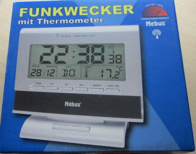 MEBUS FUNKWECKER, Wecker mit Funkuhr & Thermometer, neu OVP EUR 4,25 ...