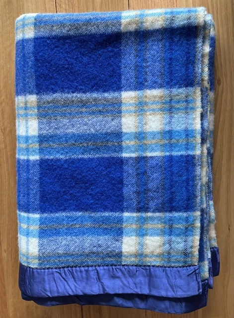 VINTAGE PURE WOOL Blanket. Stunning Blues/cream/sand 158 X 220cms ...