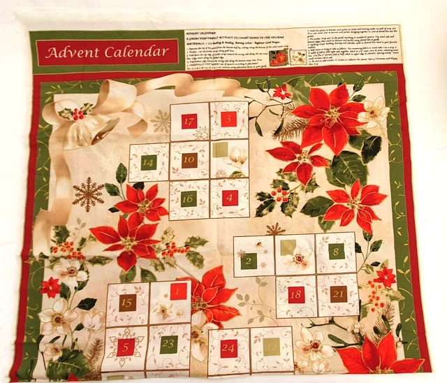 PANNELLO TESSUTO CALENDARIO Avvento Judy Hansen Tradizioni Natale Fiori ...