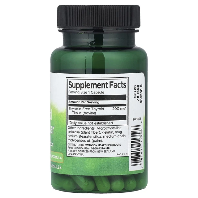 SWANSON, THYROID GLANDULAR, 200 mg, 60 Capsules thyroxin free formula £ ...