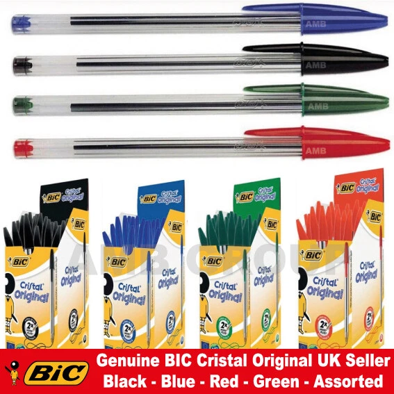 ORIGINAL BIC CRISTAL Medium Ballpoint Biros Black,Blue,Red,Green ...