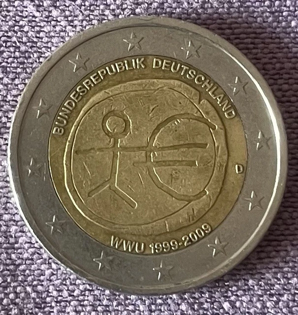2 EURO MÜNZE Bundesrepublik Deutschland WWU 1999 - 2009 mit Strichmännchen "D" EUR 2,00 ...