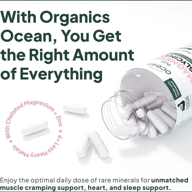 OCEAN PURE MAGNESIUM Glycinate with Zinc for Muscle Cramps and Sleep ...