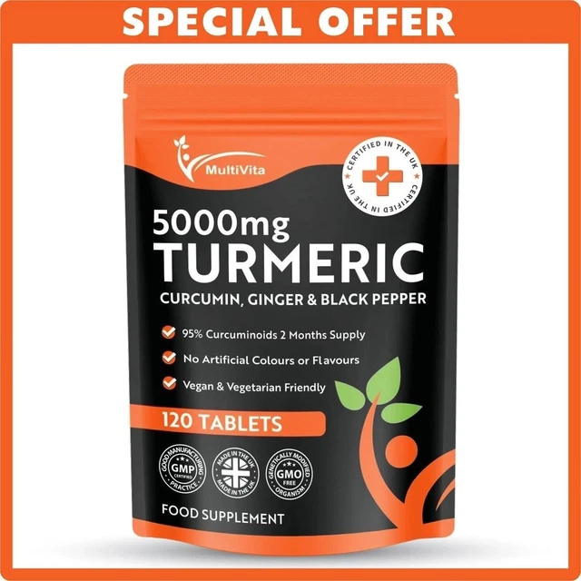 TURMERIC 5000MG 95% Curcumin Supplement with Ginger & Black Pepper ...