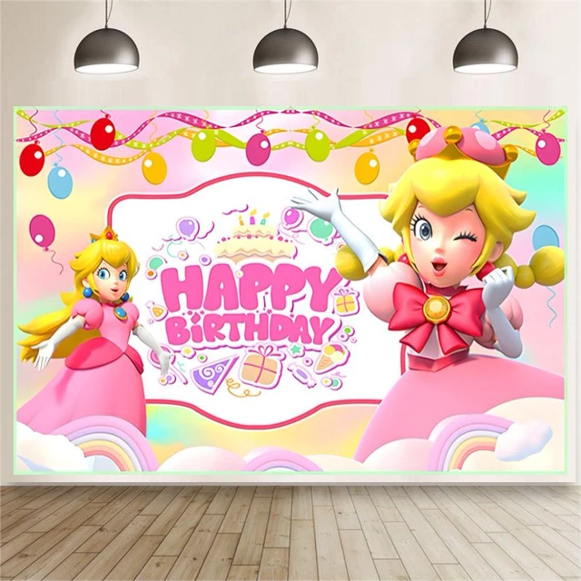 PRINCESS PEACH HAPPY Birthday Backdrop Photo Background Girl Banner ...